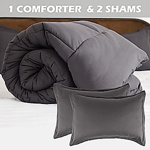 VAINOC Queen Comforter Set 3 Piece,Comforter Sets for Queen Bed Queen Size Bedding Comforter Sets All Seasons Down Alternative Comforter/Duvet Insert + 2 Pillow Shams - Machine Washable(Grey,Queen)