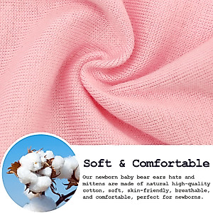 BQUBO Newborn Baby Hats Mittens Set Hospital Hat Beanie Bear Ears Preemie Infant Cotton Caps Gloves No Scratch Mittens for Baby Boys Girls 0-3 Months