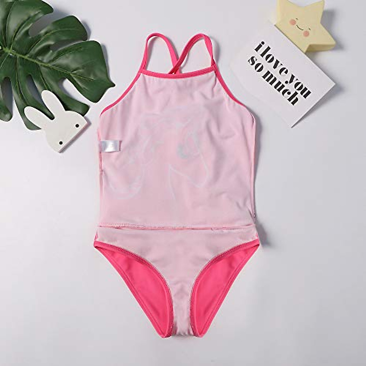 FreeLu Baby Girls One Piece Swimsuit Toddler Girl Ruffles Cartoon Swimwear Bathing Suit Beachwear(XL,Unicorn)