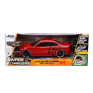 Jada Toys Big Time Muscle Hyperchargers RC - 2015 Dodge Charger SRT Hellcat, USB Charging, 2.4Ghz, Glossy Red