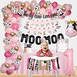 Cow First Birthday Party Decorations, Farm First Birthday Party Supplies, Holy Cow I'M One Birthday Decorations, 1st Birthday Girl Decoration, First Birthday Decoration for Girl, Farmhouse Animal Cow