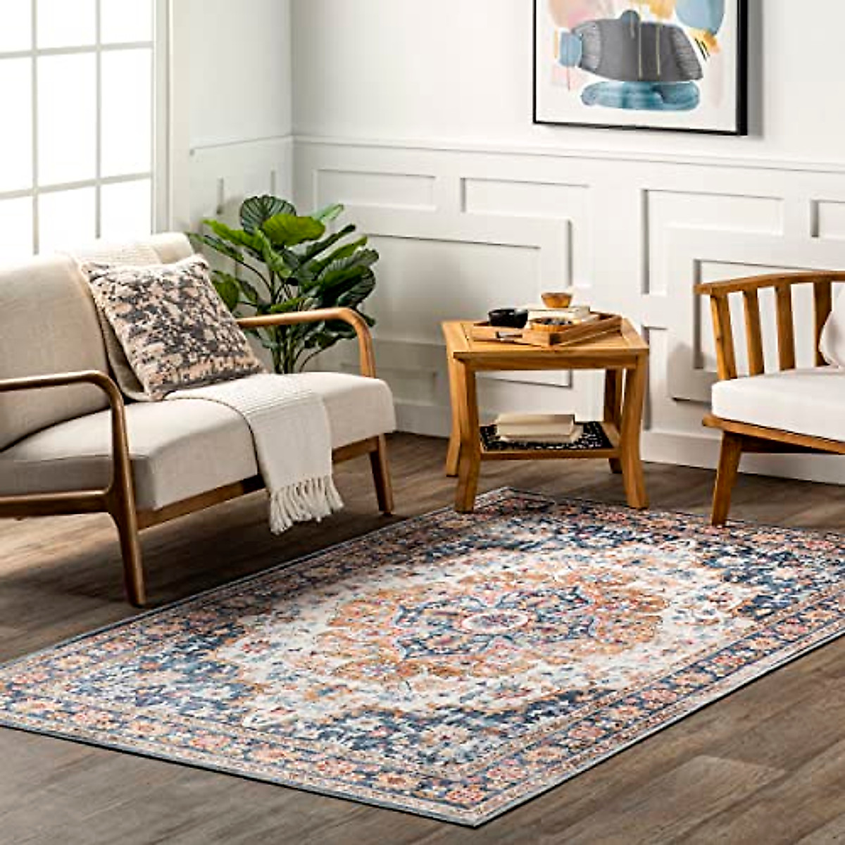 nuLOOM EMI Traditional Stain-Resistant Machine Washable Area Rug, 9' x 12', Blue Multi