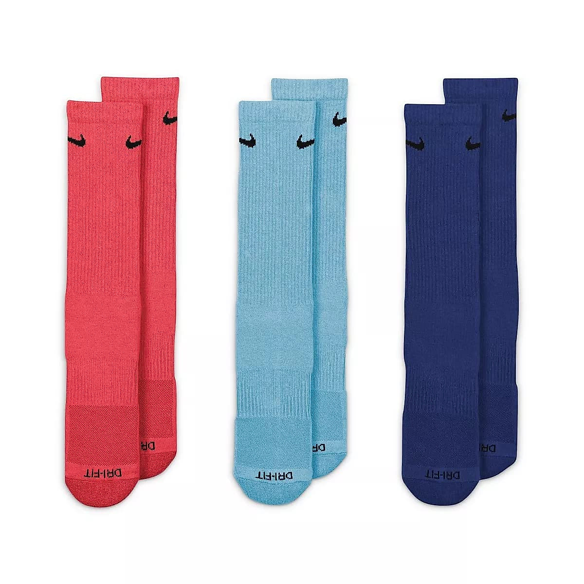 Nike Men`s Everyday Plus Cotton Cushioned Training Crew Socks 3 Pack (B(SX6888-925)/O, Large)