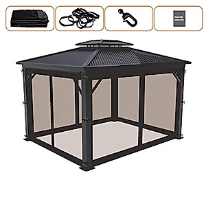 SunCula Replacement Universal Gazebo Netting 4 Panels with Zipper for Garden Patio Yard, ONLY Netting(10'x10', Black)