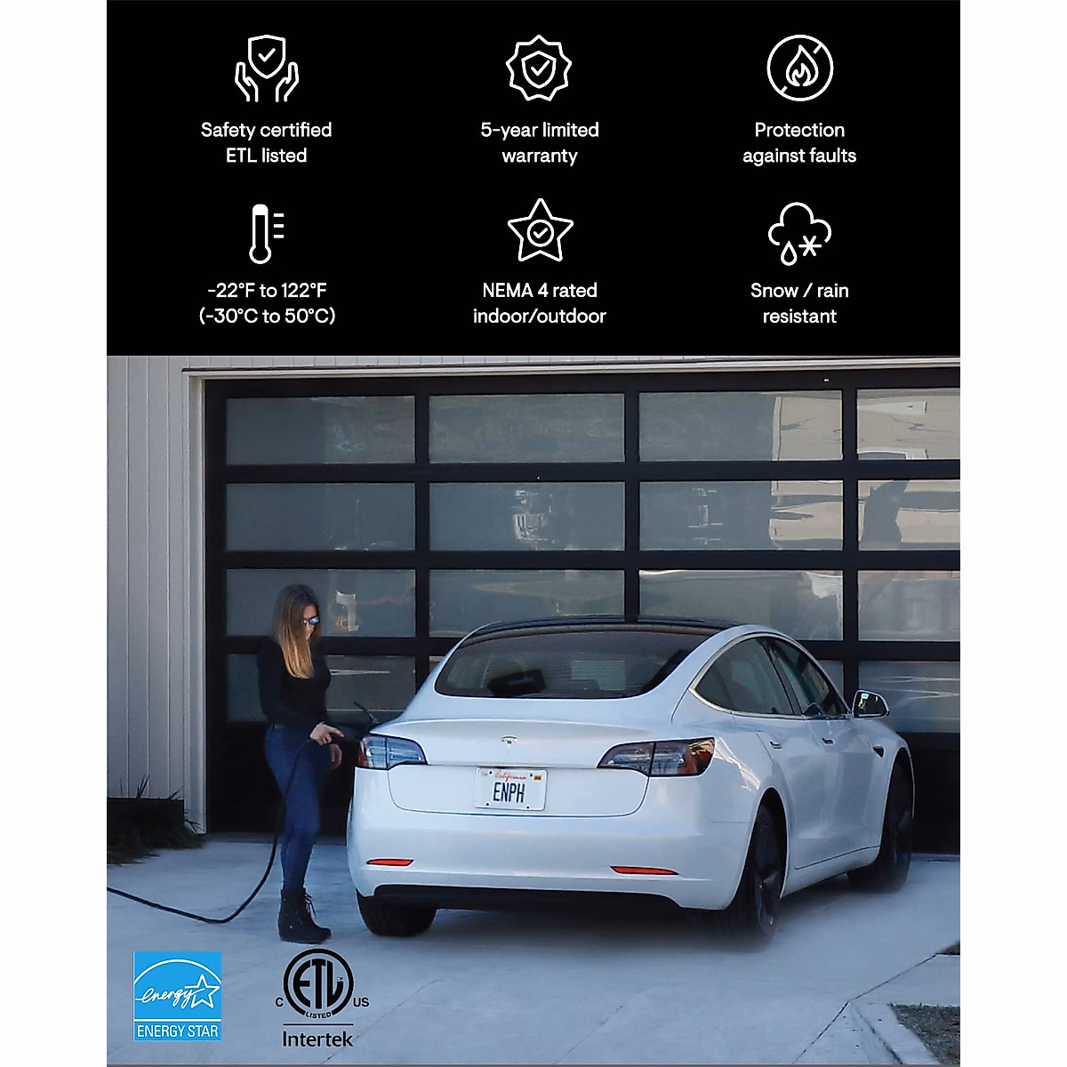 40 Amp Plug-in EV Charger, Enphase HCS-50, NEMA 14-50 Plug, Level 2, 240V, 9.6kW, 5-Year Warranty, 25 ft Cable, J1772 Ruggedized Connector, Formerly ClipperCreek