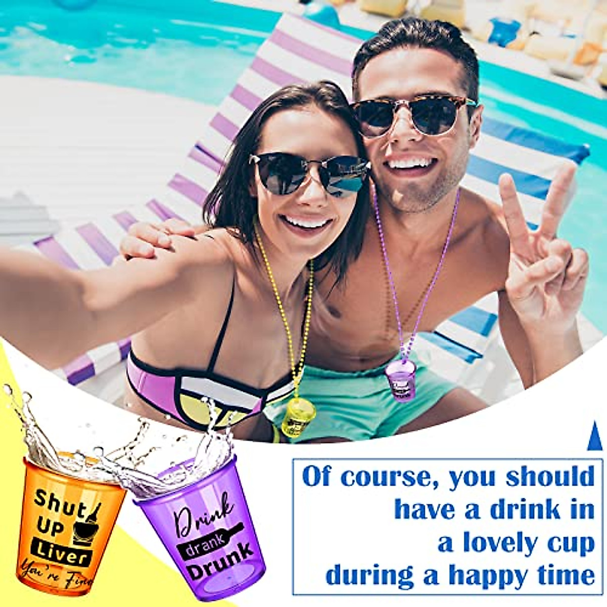 Trnayi 27 Pieces Shot Glass on Beaded Necklace Plastic Shot Necklace Cups Naughty Shot Glass Favors for Adults and Teens Birthday Gifts Wedding Party Supplies, 9 Styles