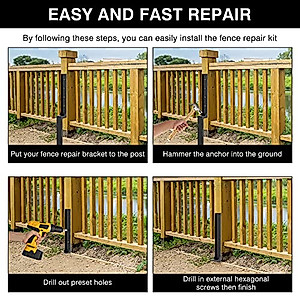 HNEDSEN Heavy Duty Steel Fence Post Repair Stake, Fence Post Anchor Ground Spike Metal for Repair Tilted, Broken Wood Fence Post