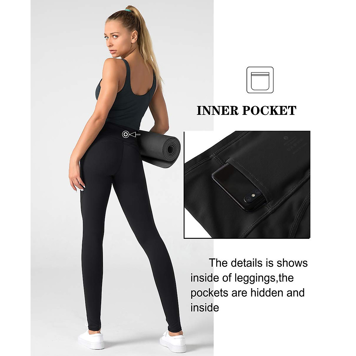 Dragon Fit High Waist Yoga Leggings with 3 Pockets,Tummy Control Workout Running 4 Way Stretch Yoga Pants Black, M