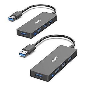 BENFEI 2 Pack USB 3.0 Hub 4-Port, Ultra-Slim USB 3.0 Hub Compatible for MacBook, Mac Pro, Mac Mini, iMac, Surface Pro, XPS, PC, Flash Drive, Mobile HDD