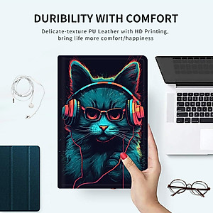 Case for Galaxy Tab S7 FE 5G/S8 Plus/S7 Plus 12.4" Tablet PU Leather Slim Lightweight Cover with Auto Wake/Sleep Protective Case for Samsung Tab S7 FE 2021/S8+ 2022/S7+ 2020,Cat with Headphones Music