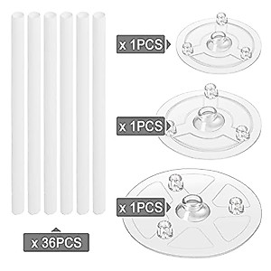 wexpw 36 Pieces Plastic Tier Cake Dowels with 3 Pieces Cake Separator Plates for 4/6/8inch, Cake Separator Plates and Pillars for Tierd Cake Support Cake Tier Stacking Kit