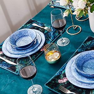 Topmela 12 Pcs Blue Melamine Dinnerware Set, Shatterproof and Dishwasher Safe, Ideal for Indoor and Outdoor Use