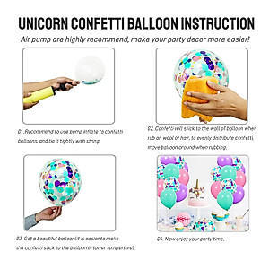 Unicorn Balloons 40 Pack, 12 Inch Light Purple Pink Seafoam Blue Latex Balloons with Confetti Balloon for Party Supplies Graduation Wedding Baby Shower Unicorn Birthday Decorations with Ribbon
