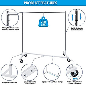 ZenStyle Clothes Rack Z Base Clothing Garment Rack on Wheels Commercial Heavy Duty Rolling Clothing Coat Rack Holder, Holds up to 220 lbs