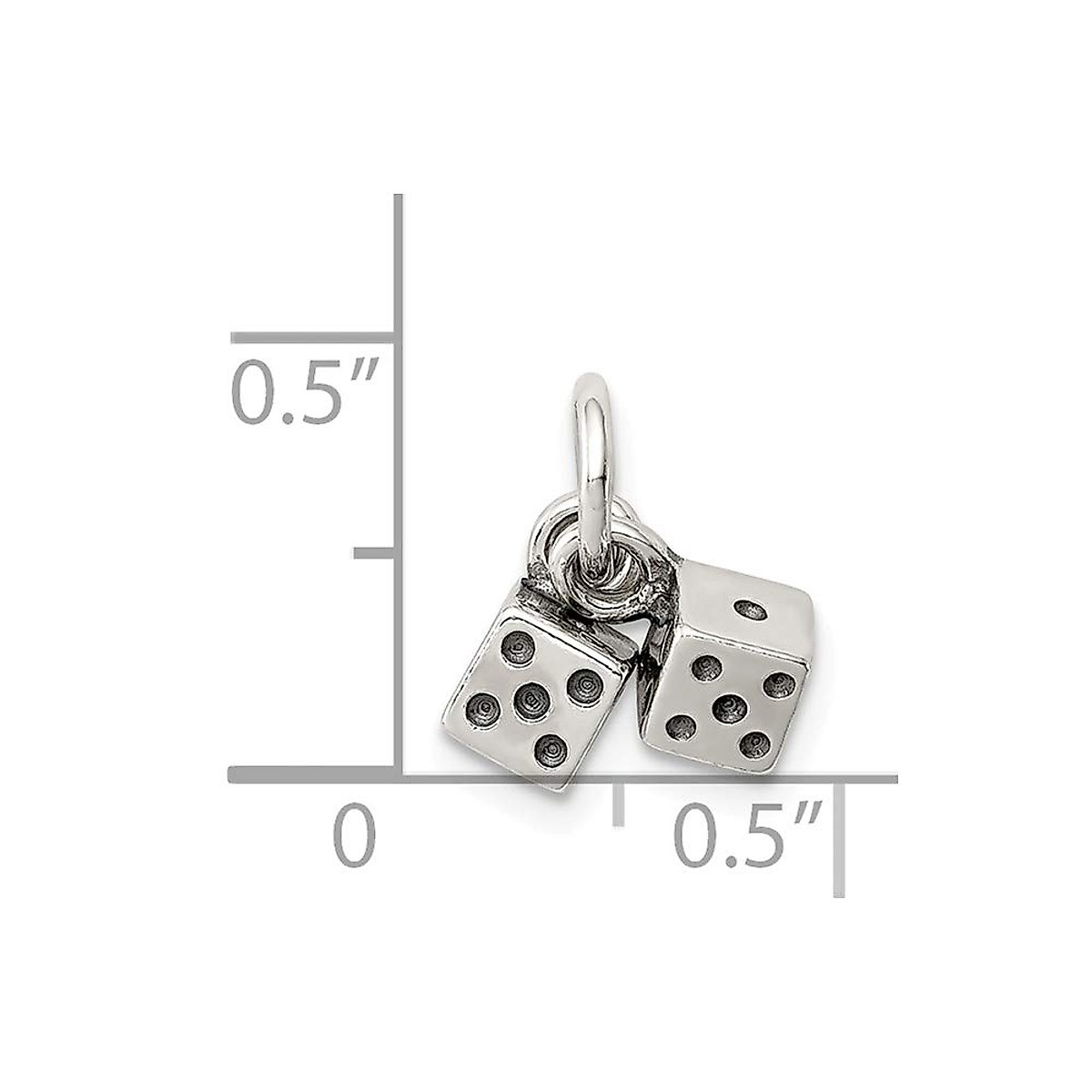 Solid 925 Sterling Silver Antique Dice Charm Pendant 11mm