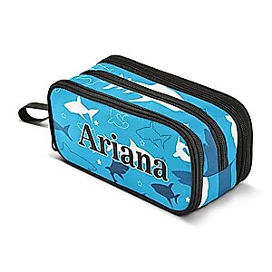 J JOYSAY Custom Sharks Pencil Case Large Big Capacity Personalized Pencil Bag for Girls Boys Customized Pencil Storage Box Journaling Supplies for Office Kids Adults
