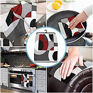 Artwork Store Kitchen Towels 2 Pack, Dark Red and Grey Geometric Circle Kitchen Dish Towels Soft Absorbent Cotton Drying Cloth,Tea Towels/Bar Towels/Hand Towels for Kitchen Bathroom