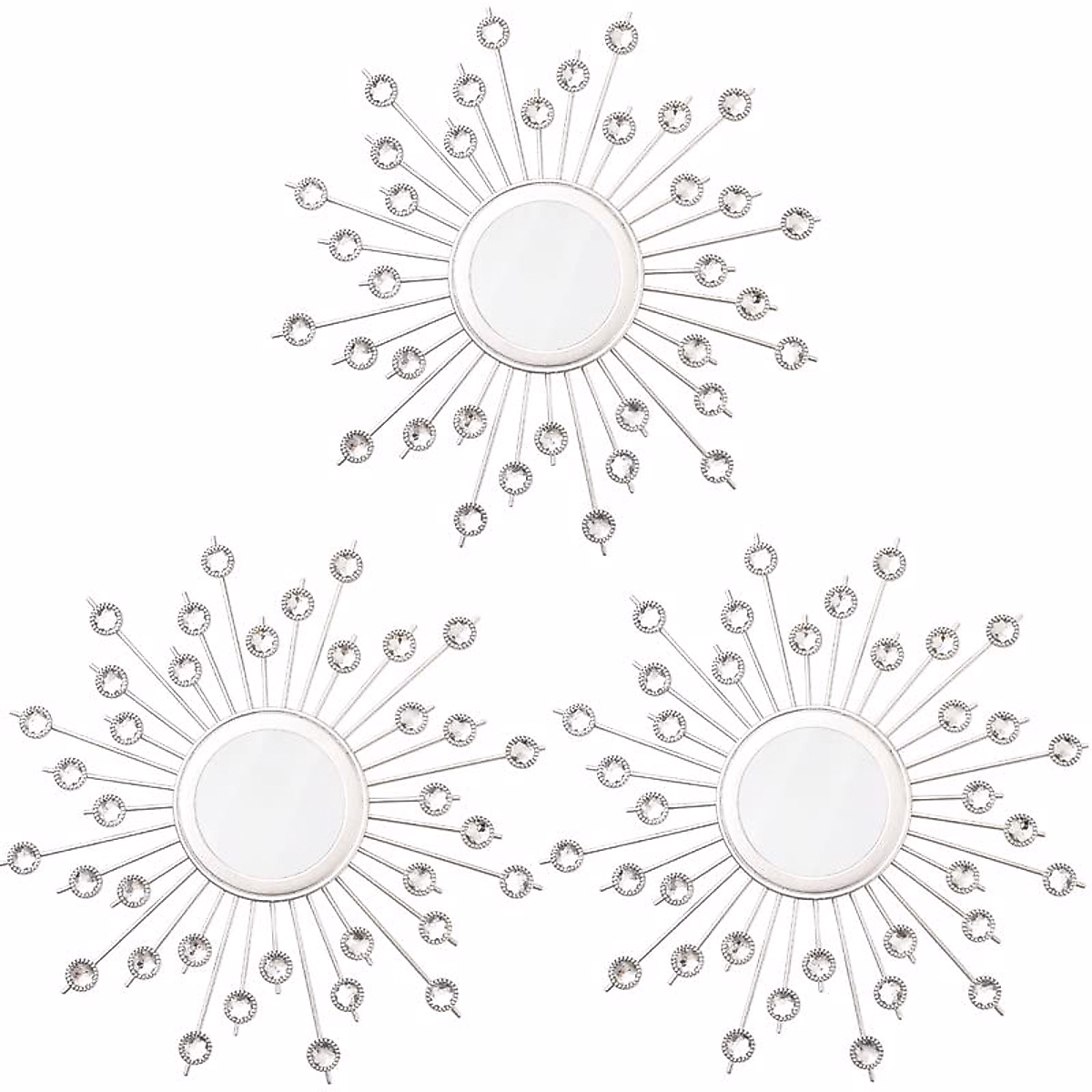 3 Pack Acrylic Burst Wall Mirror Metal Faux Diamonds Mirrors Bling Home Decorative Hanging Wall Art for Living Room Bedroom-Sliver