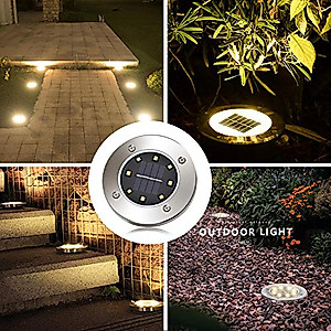 Solar Lights Outdoor, Disk Lights Solar Powered - 8 Led, Outdoor in-ground Solar Lights for Landscape, Walkway, Lawn, Steps Decks, Pathway Yard Stairs Fences, LED lamp, Waterproof (Warm White-8pcs)
