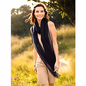 Ovcio Featherlight Black Cashmere Scarf - 100% Pure Cashmere Wrap Scarf for Women (87x39) with Gift Box