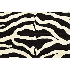 Unique Loom Wildlife Collection Animal Inspired with Zebra Design Area Rug, 6 x 9 ft, Black/Ivory