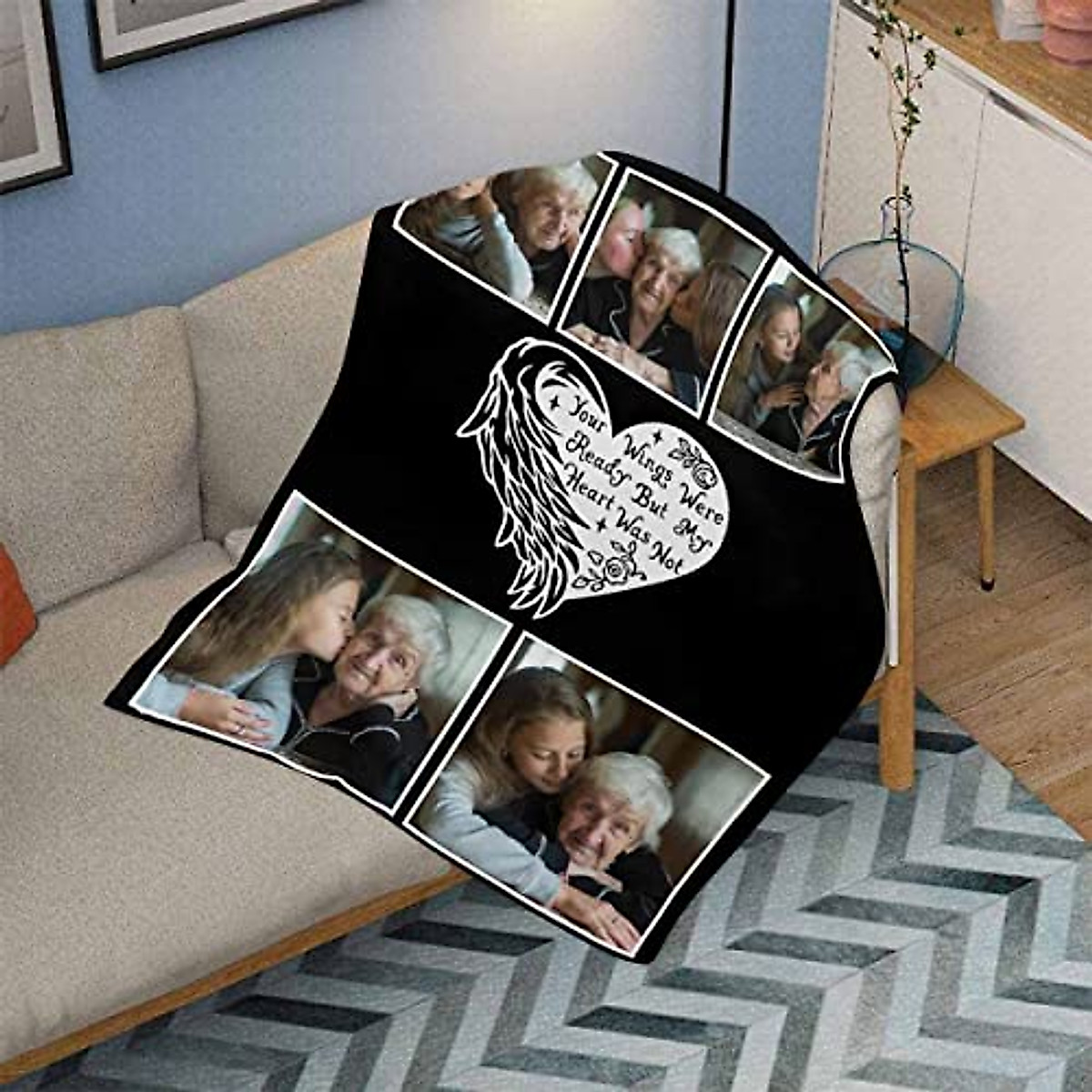 Custom Memory Throw Blanket Your Wings Were Ready But My Heart Was Not Floral Blanket Personalized Memorial Gift Blanket Sympathy Gift for Loss of Father Mother Loved One in Heaven 40X50 Inch