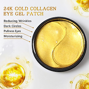 LIYALAN 24K Gold Under Eye Patches for Dark Circles and Puffiness Eye Mask Skin Care Products Eye Patches for Puffy Eyes Beauty Under Eye for Women 60Pcs
