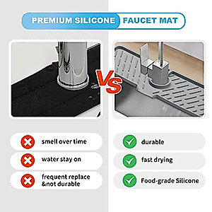 Meiliweser Silicone Faucet Splash Guard, 18” x 5.9”, Faucet Water Catcher Mat, Longer Silicone Sink Mat for Kitchen, Bathroom, Laundry Room, Farmhouse, Bar & RV (Gray)