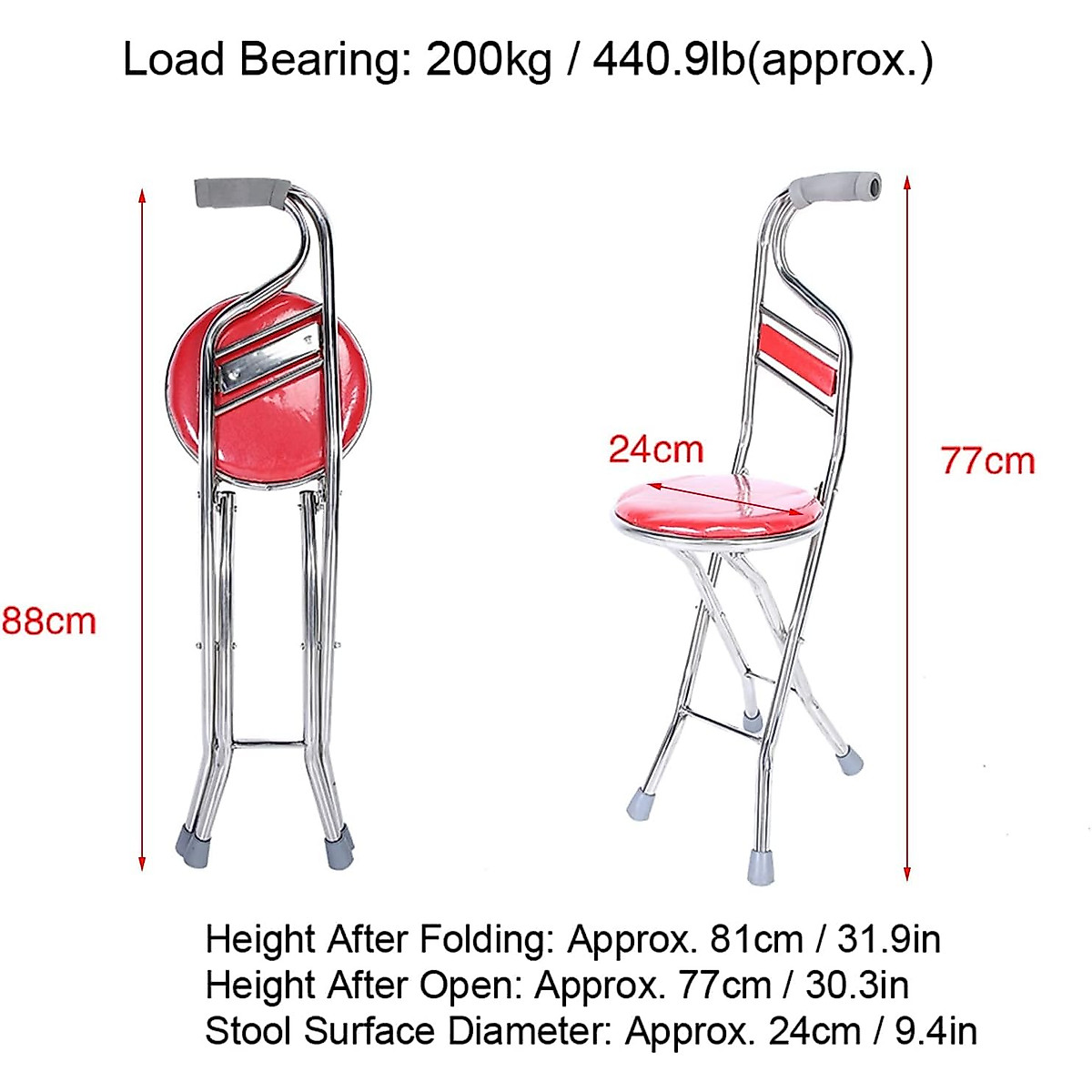 Walking Stick Chair Combo,Massage Seat Board & Ergonomic Handle, Adjustable Anti-Skid Walking Stick for Arthritis Disabled and Elderly
