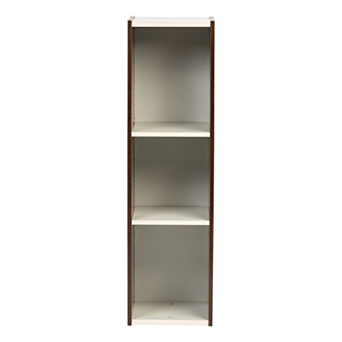 IRIS USA 3-Tier Cubby Storage Bookshelf with Adjustable Shelves, 10" Width Stackable Easy Assembly Space Saving Shelving Unit Bookcase, Walnut Brown/White