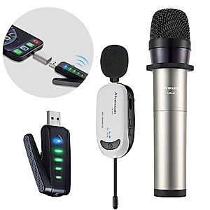 Alvoxcon Wireless USB Microphone for iPhone & Computer, Rechargeable Handheld & Lapel Mic System for MacBook, PC Laptop, Zoom Meeting, Classroom Teaching, Teacher Podcast, vlog
