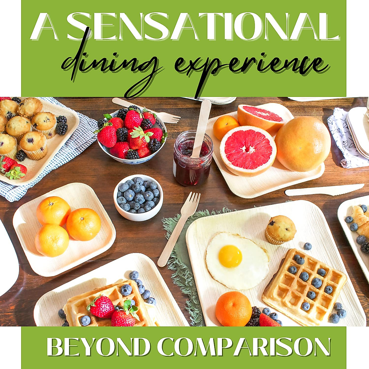 Shy Leaf Disposable Bamboo Plates (60 PLATES) + 120 Piece Wooden Cutlery Set - 8 inch & 10 inch Palm Leaf Plates - Party Plates - 100% Biodegradable & Eco Friendly Compostable Plate Set