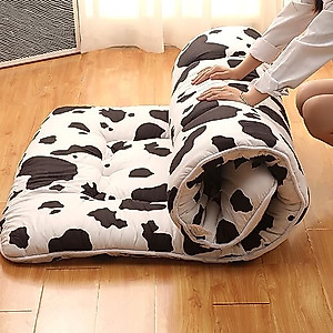 Leinuosen Japanese Floor Mattress Cow Print Futon Mattress Twin Thicken Tatami Mat Couch Sleeping Pad Foldable Roll up Bed Mattress with Portable Storage Bag for Camping Boys Girls Dormitory