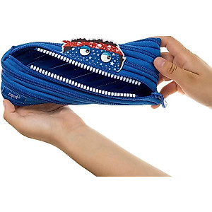 ZIPIT Monstar Pencil Case for Boys, Holds Up to 30 Pens, Machine Washable, Made of One Long Zipper! (Blue)