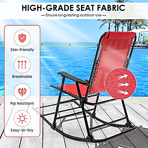 Goplus Folding Rocking Chair, Zero Gravity Rocking Camping Chair with Pillow & Armrests, Folding Lounge Rocker for Outdoor Beach Poolside Yard Garden Indoor (Set of 2, Red)