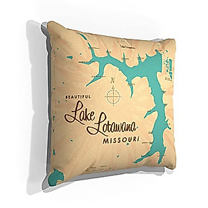 Lake Lotawana Missouri Map Canvas Throw Pillow for Couch or Sofa at Home & Office by Lakebound 18" x 18".