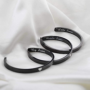 ENSIANTH Sister Bracelet Big Middle Little Sister Cuff Bracelet of 3 Sister Jewelry Gift for Best Friends (sister 3 cuff-Black)