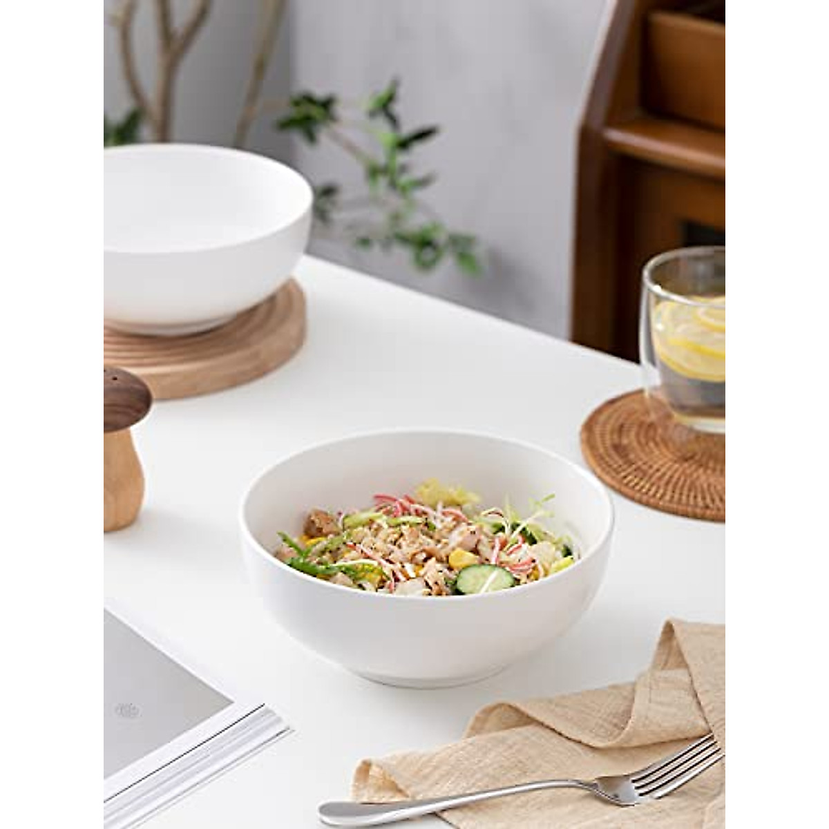 Kanwone Large Serving Bowls - 52 Ounce, Porcelain Salad Bowls, Pasta, Soup Bowls, Set of 2, Serving Dishes for Entertaining, Microwave and Dishwasher Safe, Matte White