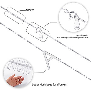 Turandoss S925 Sterling Silver Sideways Initial Necklace for Women, Hypoallergenic Adjustable Chain Necklace with Personalized Minimalist Pendant (J)