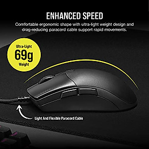 Corsair Sabre PRO Champion Series Gaming Mouse - Ergonomic Shape for Esports and Competitive Play - Ultra-Lightweight 69g - Flexible Paracord Cable QUICKSTRIKE Buttons with Zero Gap