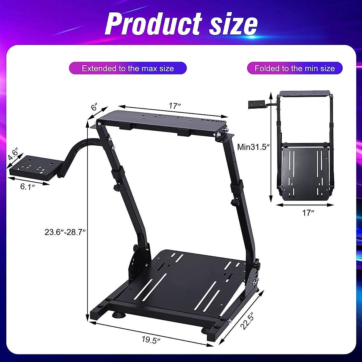 CXRCY Racing Wheel Stand Compatible with Logitech G920 G29 G27 G25 Gaming Cockpit Height Adjustable Foldable Gaming Racing Simulator Steering Wheel Stand,Wheel and Pedals Not Included