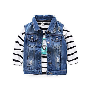 Little Boys Girls Spring Autumn Denim Vest Jacket Waistcoat Top Style2 Blue 120