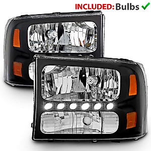 AmeriLite Black 1pc Unit Replacement Headlights w/LED Parking For Ford 2000-2004 Excursion / 99-04 Super Duty - Passenger and Driver Side