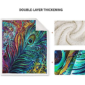 Jekeno Peacock Gifts for Women Blanket - Peacock Feather Plush Soft Sherpa Throw Blankets Warm Christmas Birthday Gift for Peacocks Lover Girls Kids Adults Peacock Themed Sofa Bed Home Decor 50"X60"