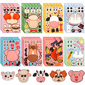Zonon 48 Pieces Make a Face Animal Stickers 8 Designs Make Your Own Farm Animal Stickers Zoo Themed Fun Stickers for Kids Party Favors, Rewards, Art Craft