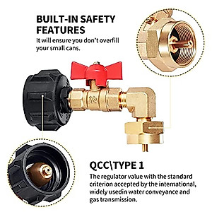 Propane Refill Elbow Adapter for 1 LB Tanks, QCC1 90 Degrees Refill Pressure Adapter with ON/Off Control Valve Gas Cylinder Tank Propanes Bottle Connector for Camping Grill Bottle Tank 2.5-20LBS