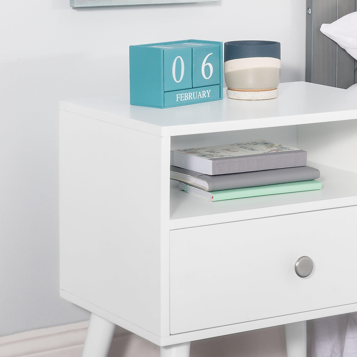 Child Craft Mod Drawer and Shelf Nightstand Accent Table for Nursery or Bedroom, Large Storage Drawer and Shelf, Made of Sturdy Pinewood, Non-Toxic, Baby Safe Finish (Matte White)