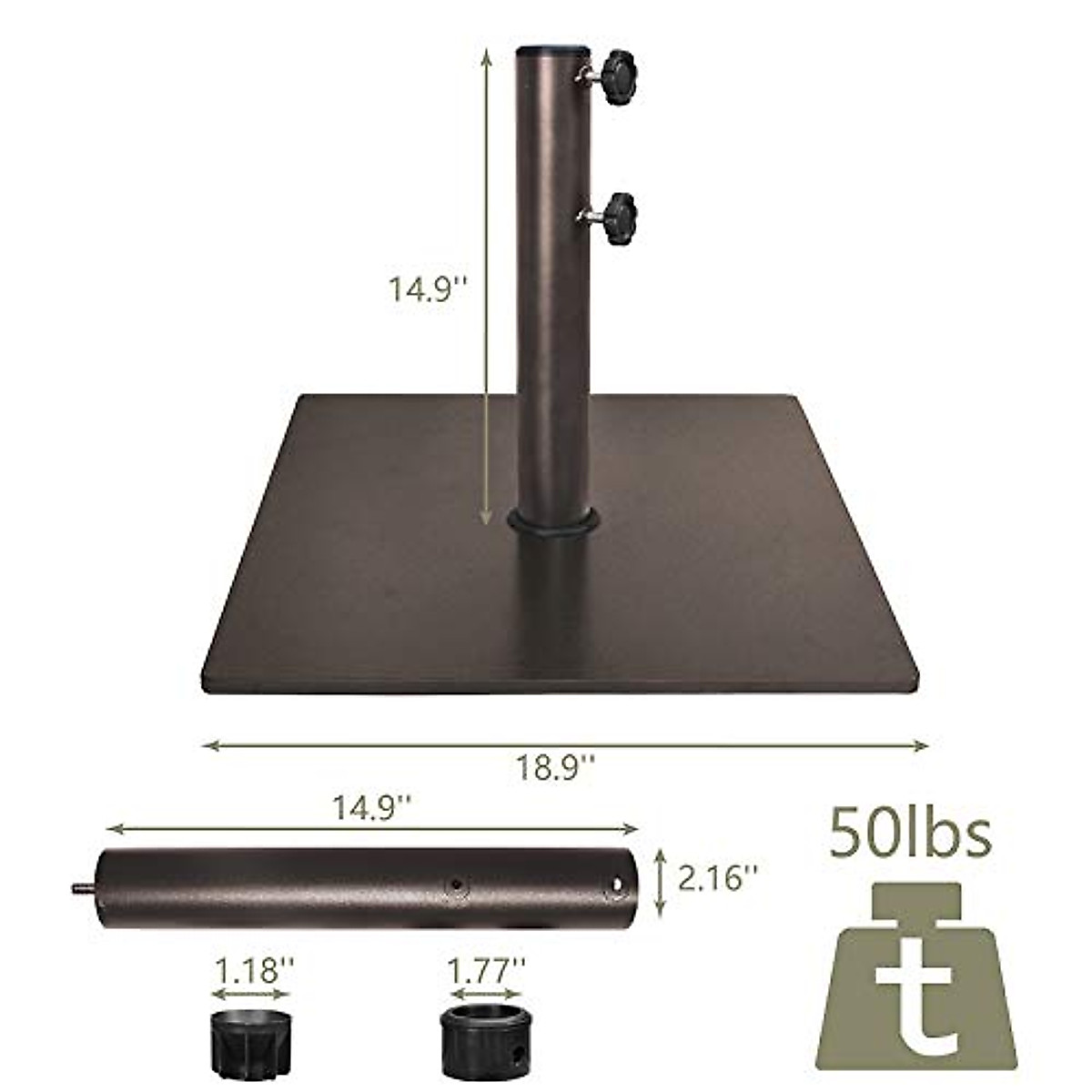 EliteShade USA Up to 160 lbs Square Umbrella Base Steel Plate Stand Market Patio Outdoor Heavy Duty Umbrella Holder, Bonus 18.5" Square Weight Sand Bag (Sand is not Included), Reddish-Brown
