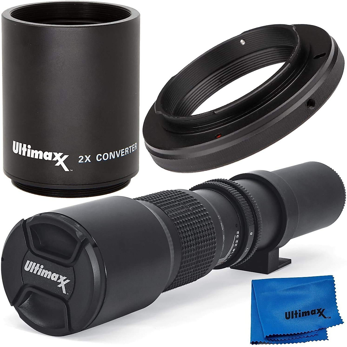 Ultimaxx 500mm (w/ 2X Converter 1000mm) Manual Preset Lens Kit for Canon EOS T5, T5i, T6, T7 T6i, T6s, T7i, SL1, SL2, 60D, 70D, 77D, 80D, 5D III, 5D IV, 6D, 7D, 7D II & More