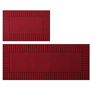BEQHAUSE-Non-Slip-Kitchen-Mats-for-Floor [2PCS],Kitchen Mats,Machine Washable Burgundy Red Kitchen Rugs,Polypropylene Kitchen Floor Mat with TPR Backing 24x35inch/24x60inch